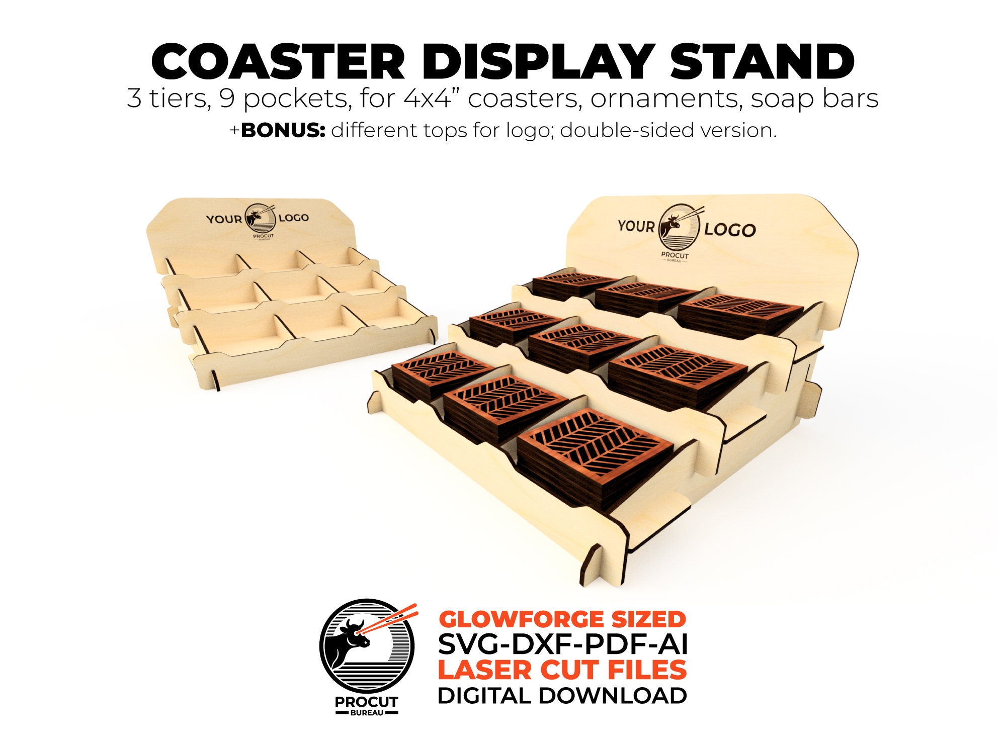Coaster Display Stand SVG Laser Cut Files Countertop Soap Display Shelf Glowforge Files Craft ...