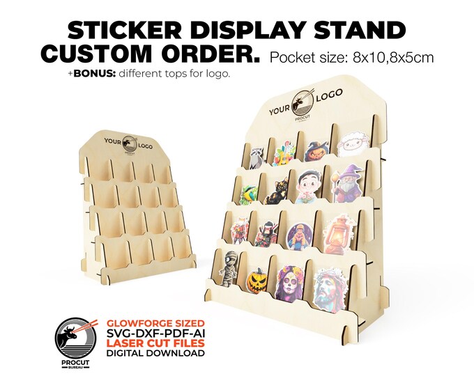 Sticker Display Stand SVG Laser Cut Files With Custom Sizes - 8x10 ...