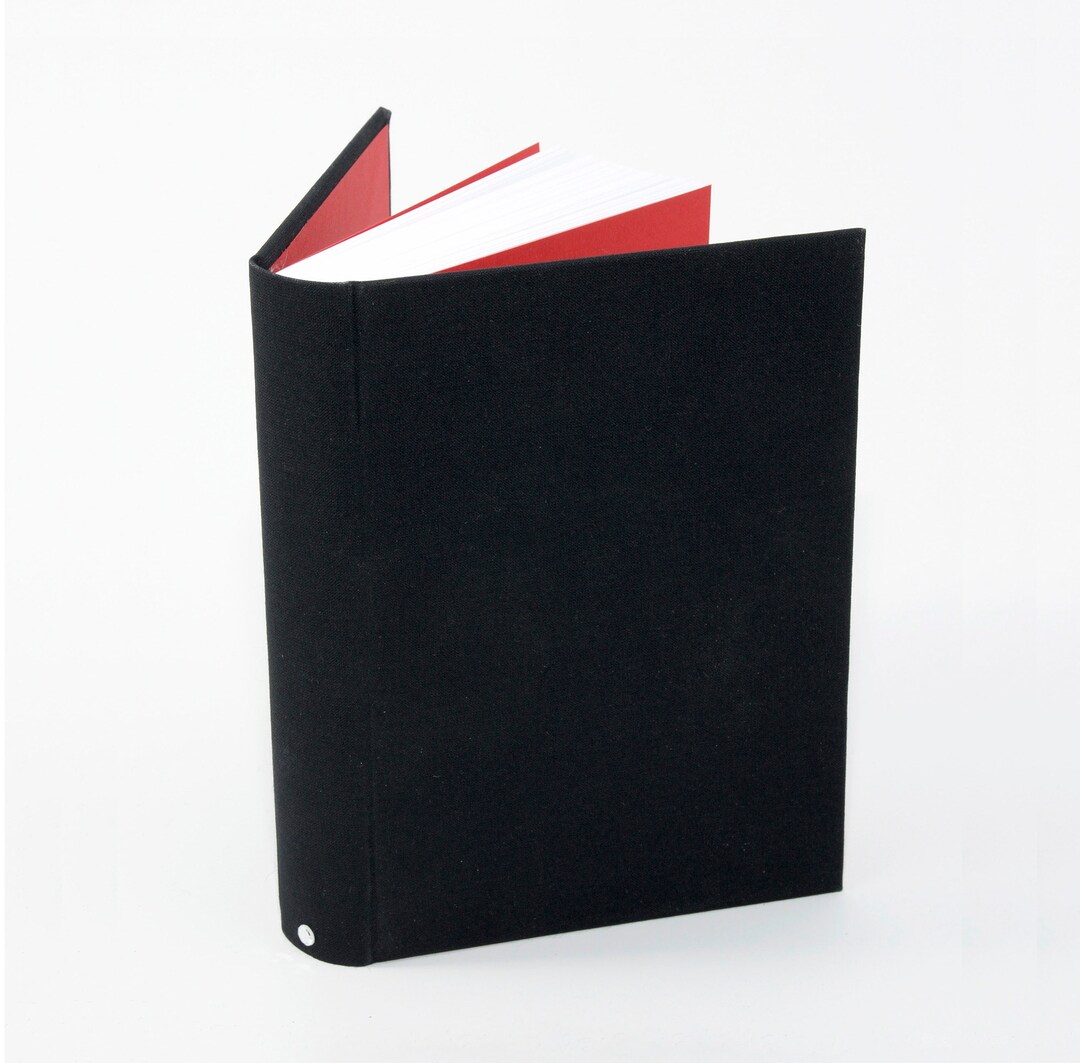 Hand-bound Black Linen Notebook: Red Endpapers, Acrylic Diamond - Etsy