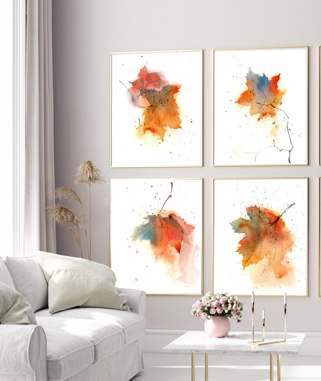 Autumn Leaves Print Set of 4 Wall Art Decor, Cozy Fall Prints ...