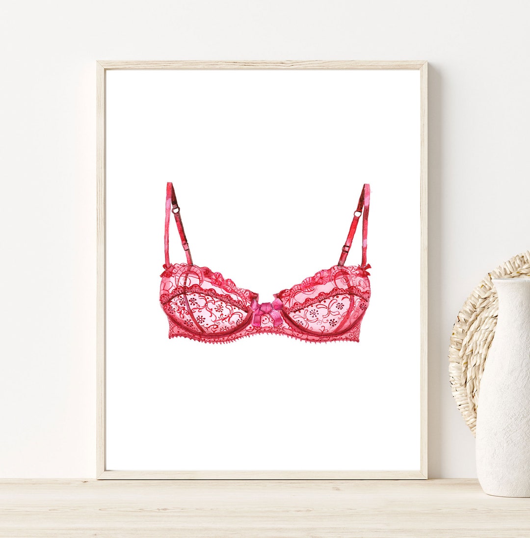Bra Painting, Lace Bralette Artwork, Lingerie Watercolor Painting, Bra ...