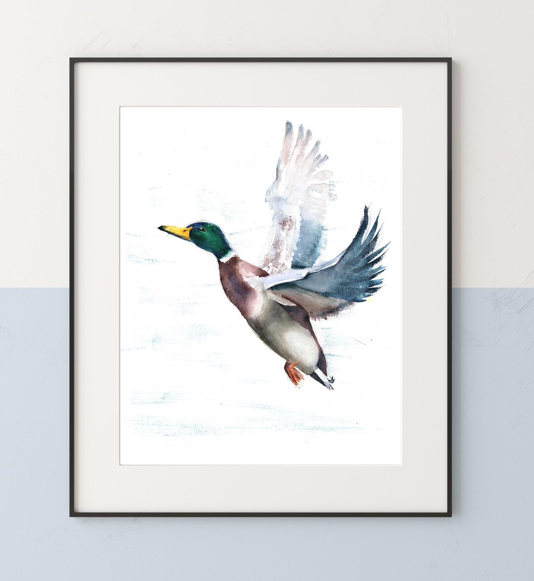 Mallard Duck Print, Farm Animal Print, Flying Duck Artwork, Fine Art ...