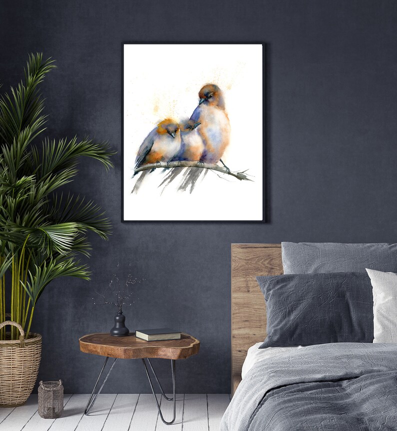 Three Bluebirds Painting Wall Art Print Watercolor Blue - Etsy