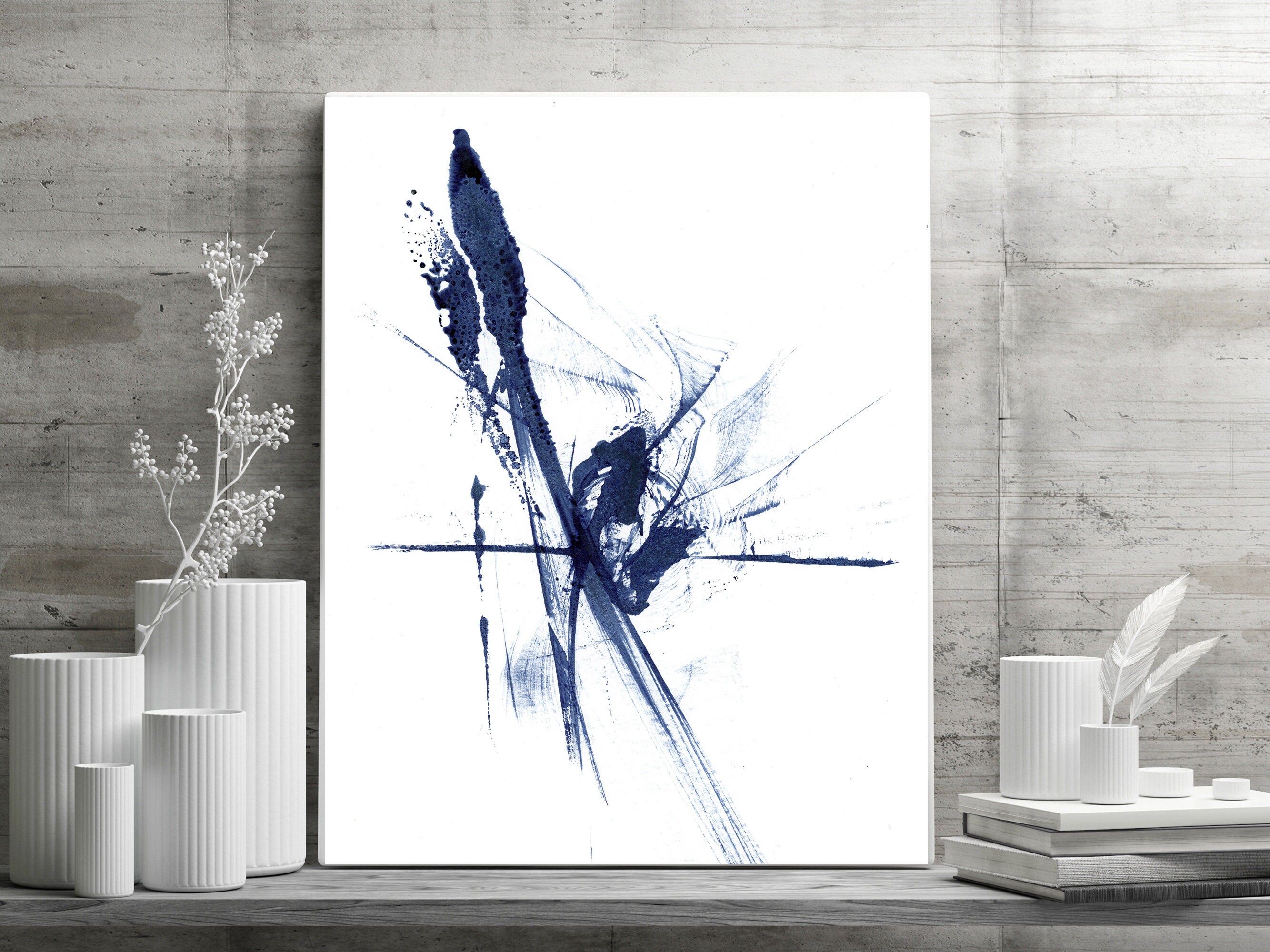 Abstract Indigo wall art print Silhouette Ink painting decor | Etsy