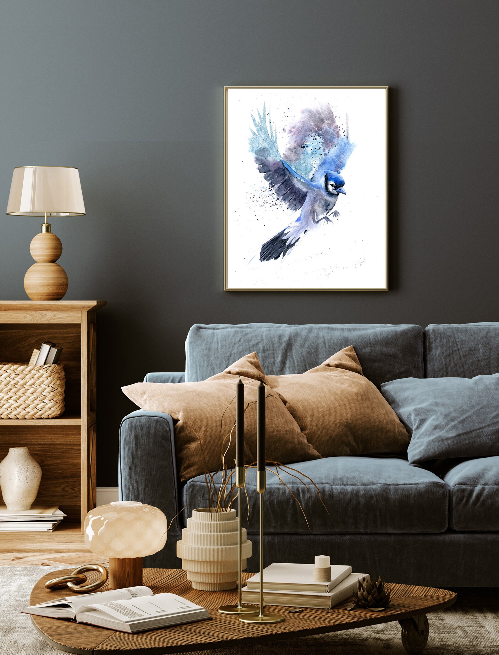 Blue Jay Painting Flying Bird Print Wall Art Decor Wildlife - Etsy