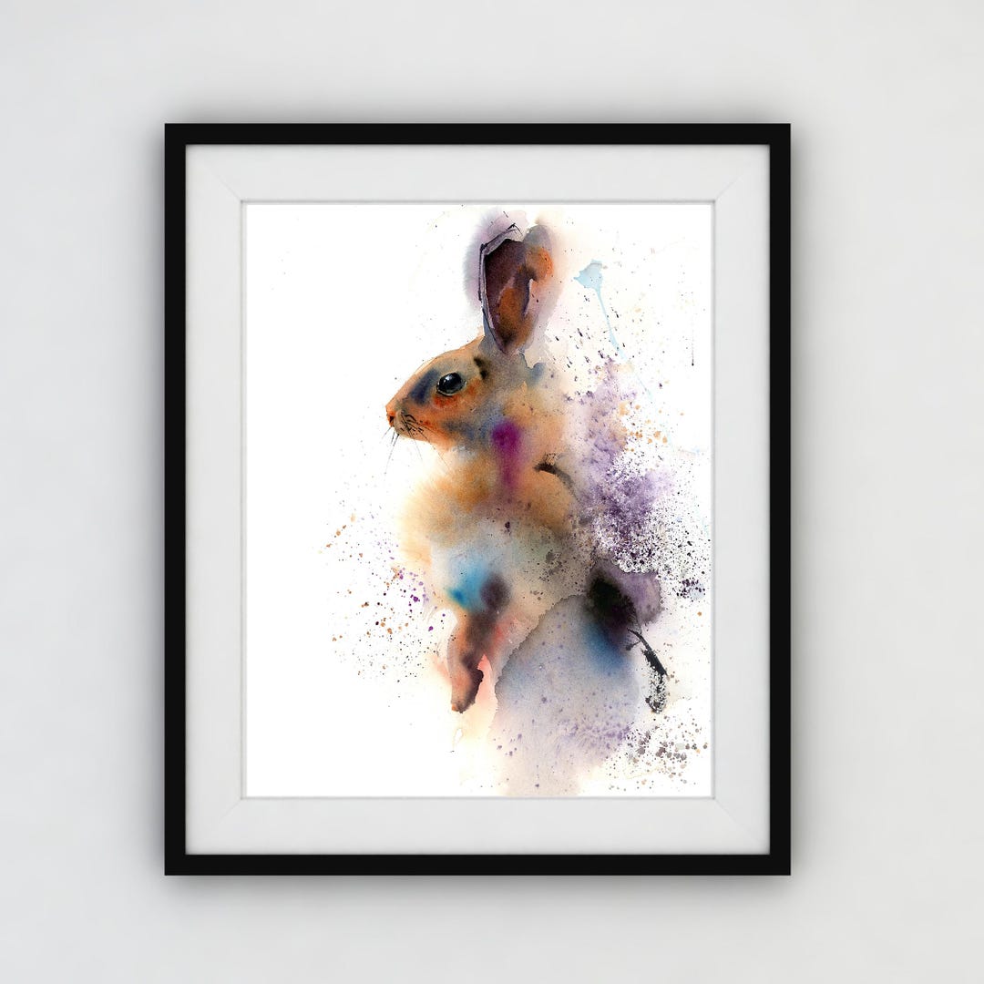 Colorful Hare Art Print, Rabbit Artwork, Bunny Watercolor Painting ...