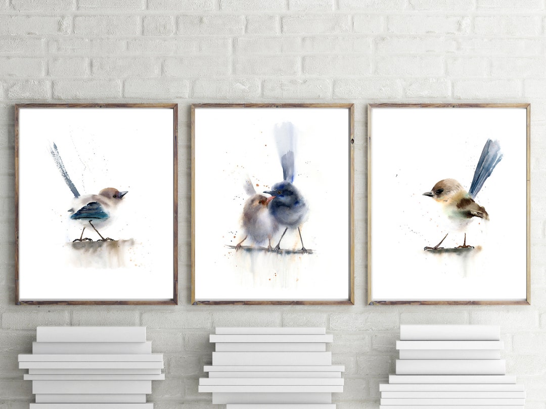 Wren Art Prints, Set of 3 Bird Prints, Watercolor Paintings, Bird ...