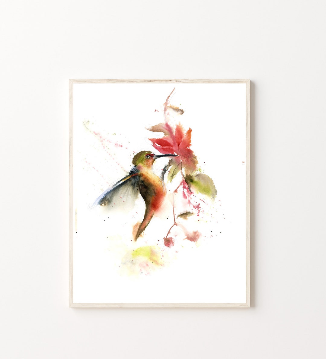 Hummingbird Art Print Wall Art Decor, Flying Little Bird Watercolor ...