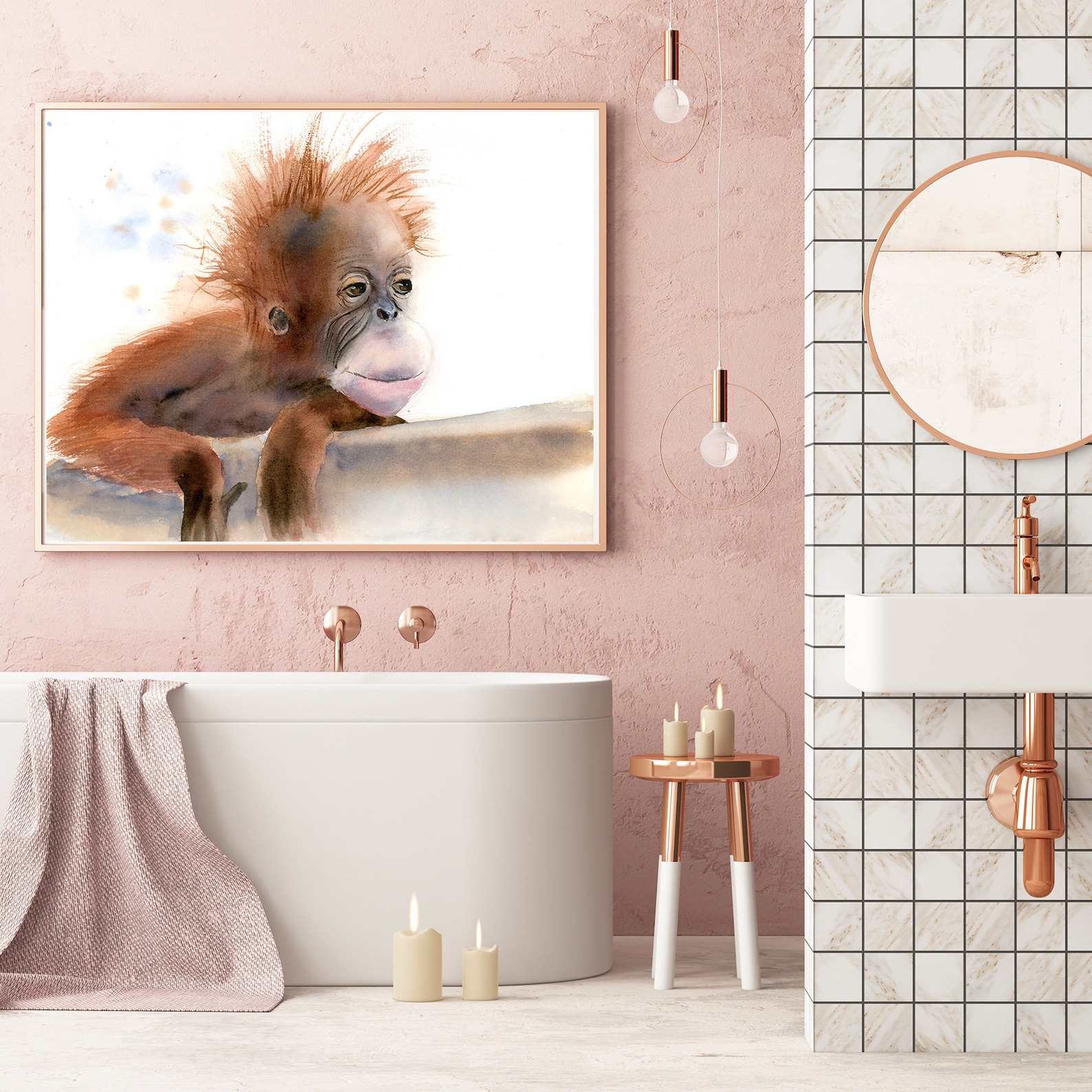 Monkey Print Baby Orangutan Art Watercolor Cub Animal - Etsy
