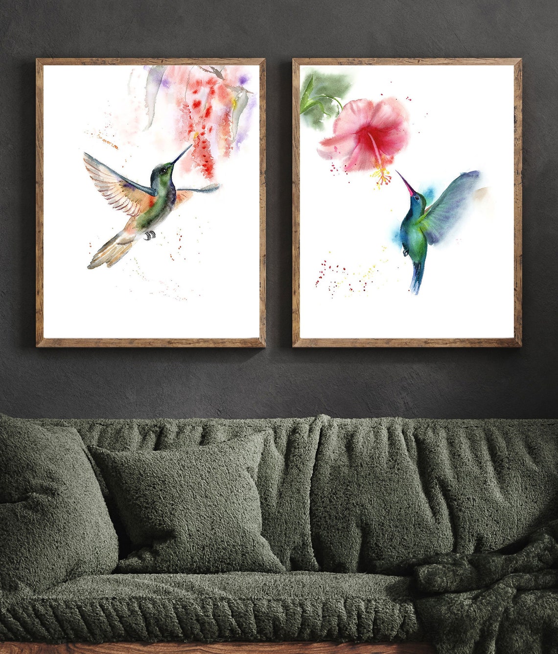 Hummingbird Wall Art Set of 2 Hummingbird Prints Watercolor - Etsy