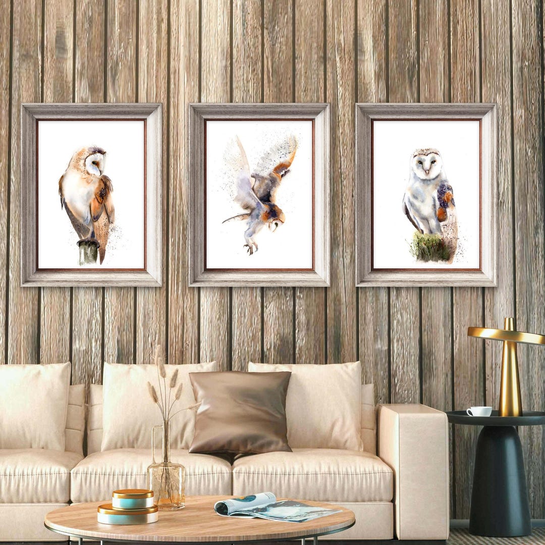 Owl Watercolor Prints Set: Wildlife Triptych Gallery Wall Art - Etsy