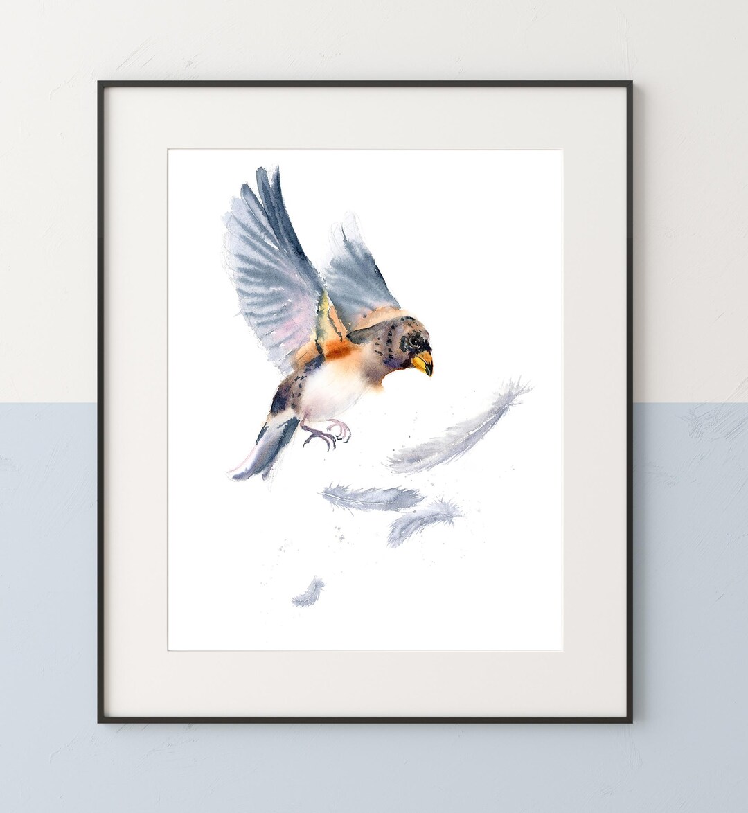 Flying Bird Print - Watercolor Feather Art, Minimalist Bird Lover Gift ...