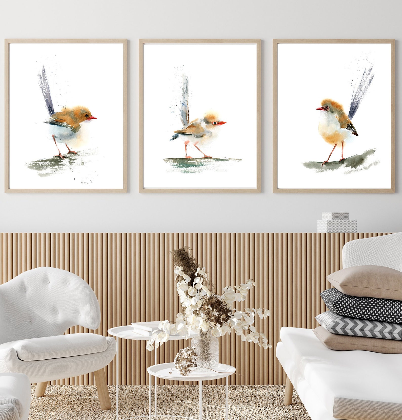 Wren Bird Prints Set of 3 Prints Minimalist Watercolor - Etsy