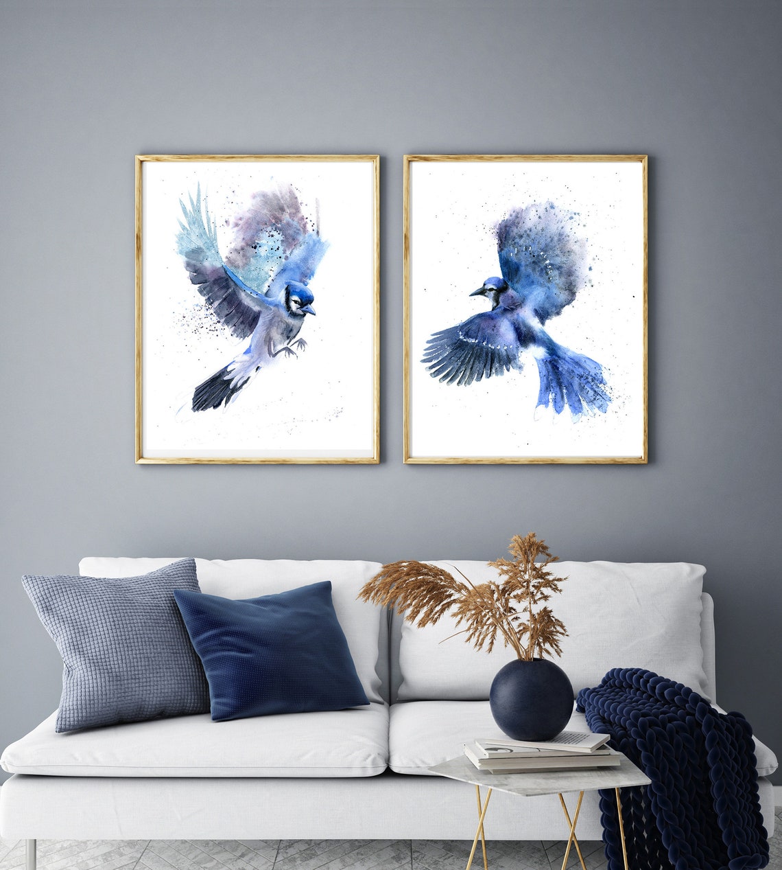 Blue Jay Wall Art Watercolor Prints Set of 2 Blue Jay - Etsy