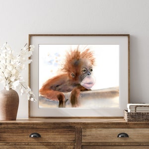 Monkey Print Baby Orangutan Art Watercolor Cub Animal - Etsy
