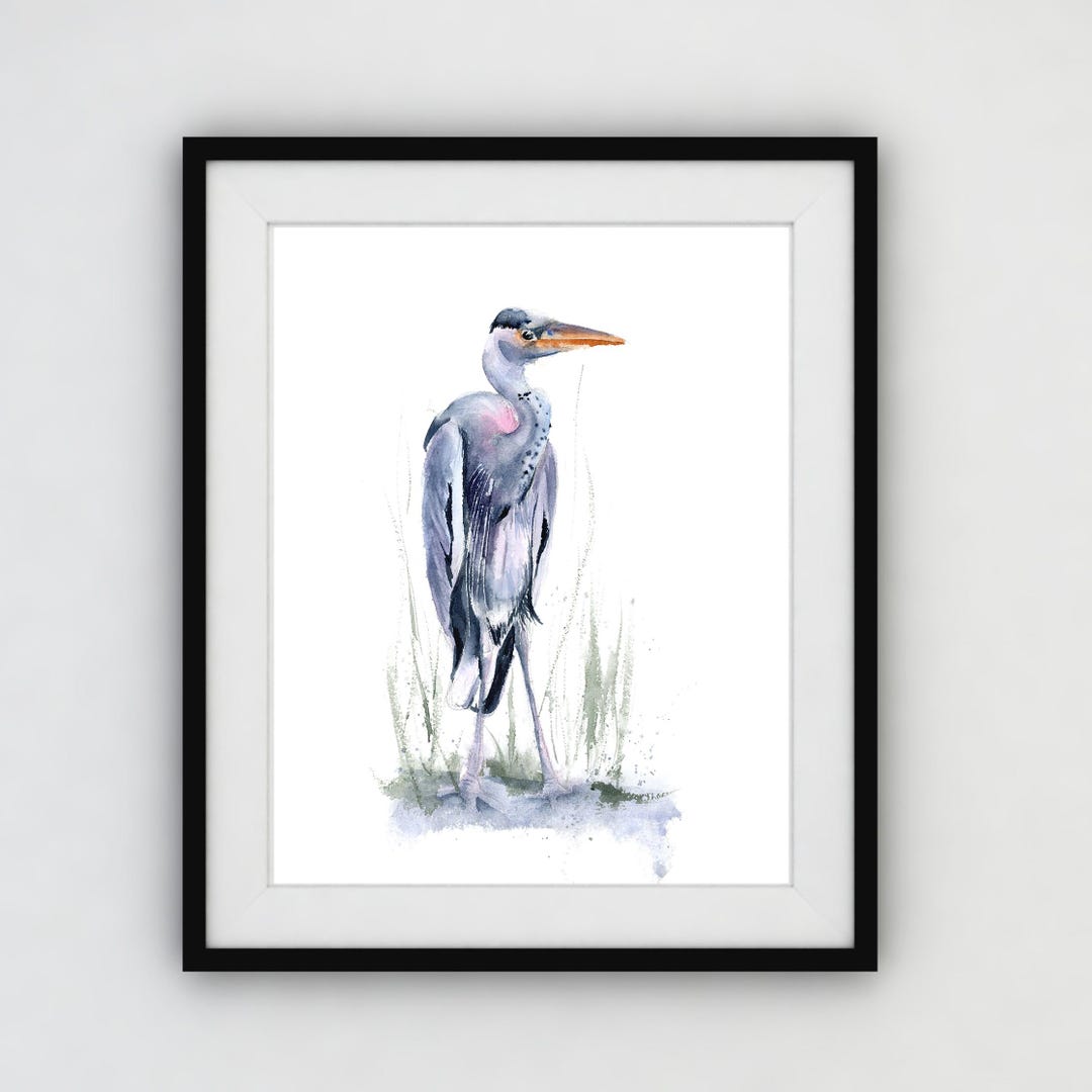 Great Blue Heron Watercolor Print | Bird Illustration Wall Art | Large ...
