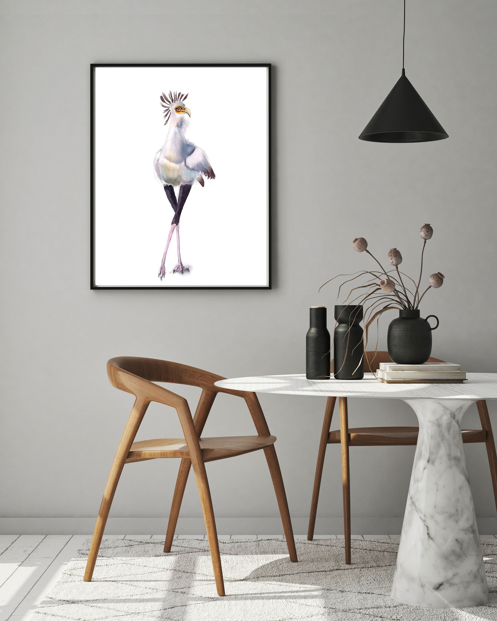 Secretary Bird Art Print Watercolor Painting Minimalist Art - Etsy