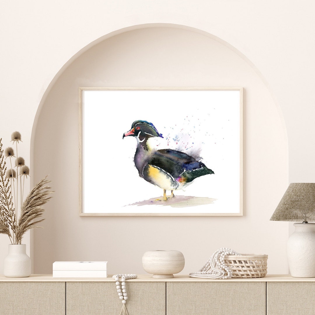 Duck Art Print, Watercolor Artwork, Lake Bird Painting, Waddling Duck ...