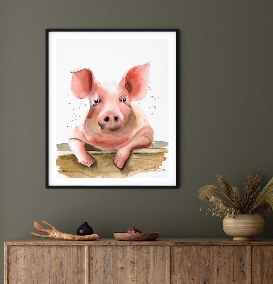 Watercolor Pig Portrait Art Print: Farmhouse Nursery Decor - Etsy Denmark