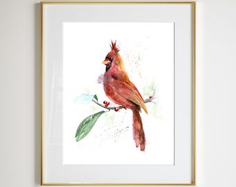 Cardinal Watercolor Painting, Northern Cardinal Art Print - Etsy