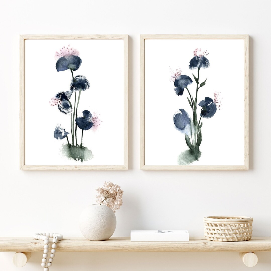 Nature Diptych Wall Art, Set of 2 Dark Watercolor Giclée Prints ...