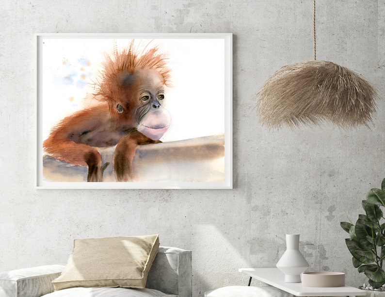 Monkey Print Baby Orangutan Art Watercolor Cub Animal - Etsy