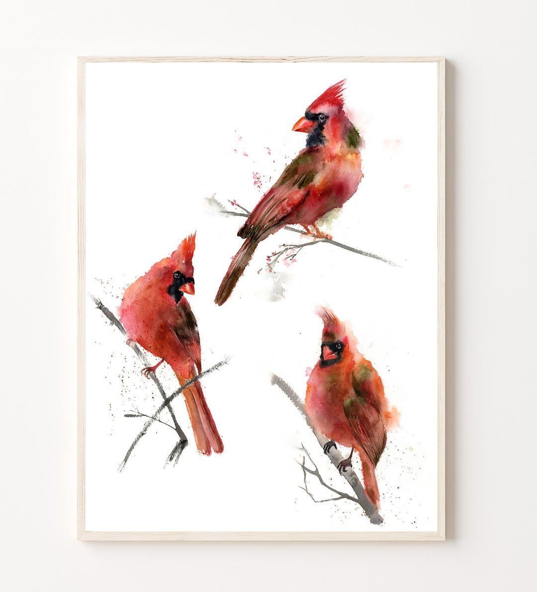 Cardinals Art Print, Three Birds Painting, Watercolor Cardinal Wall ...