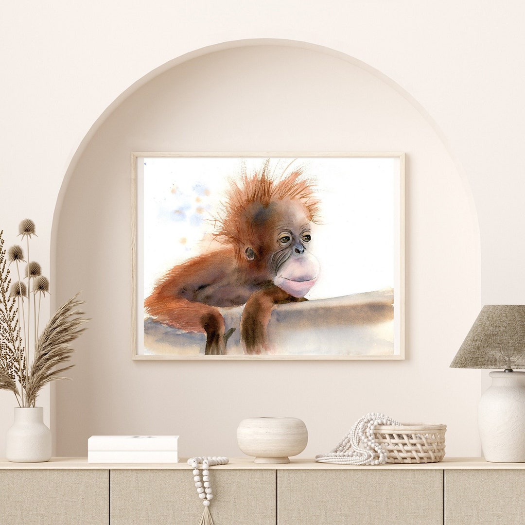 Monkey Print Baby Orangutan Art Watercolor Cub Animal - Etsy
