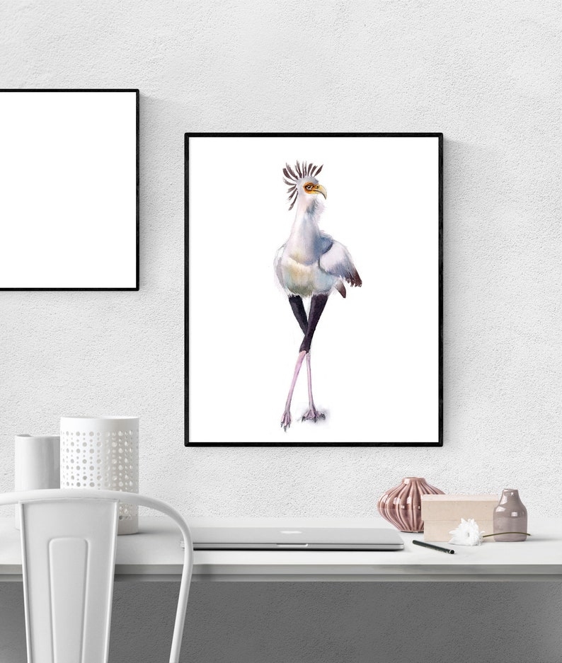 Secretary Bird Art Print Watercolor Painting Minimalist Art | Etsy