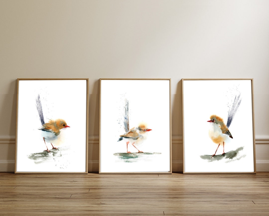 Wren Bird Prints, Set of 3 Prints, Minimalist Watercolor Painting, Cute ...