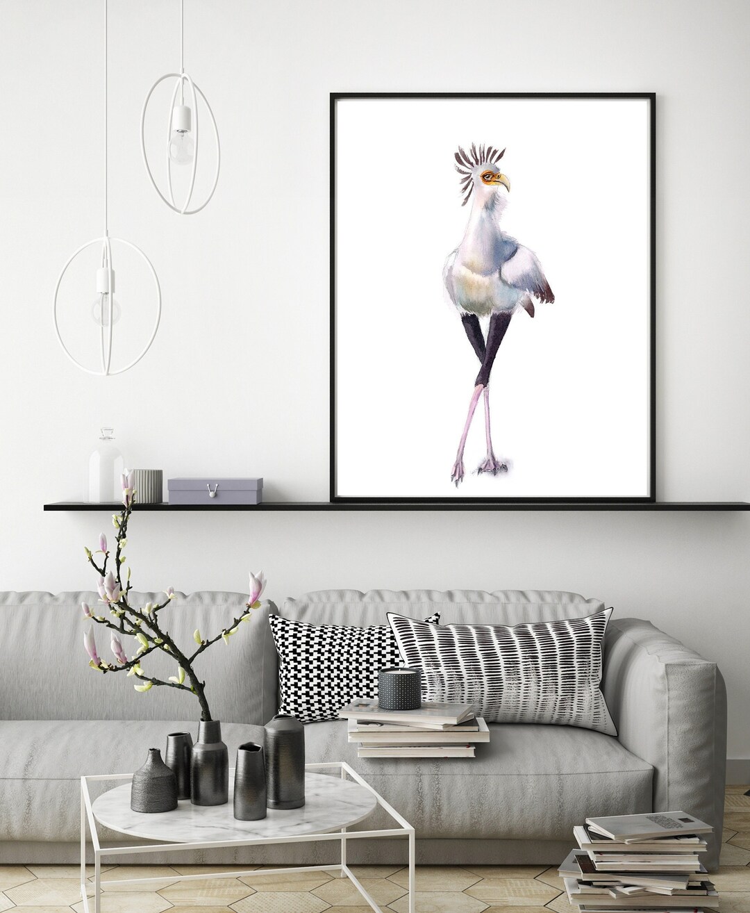 Secretary Bird Art Print Watercolor Painting Minimalist Art - Etsy