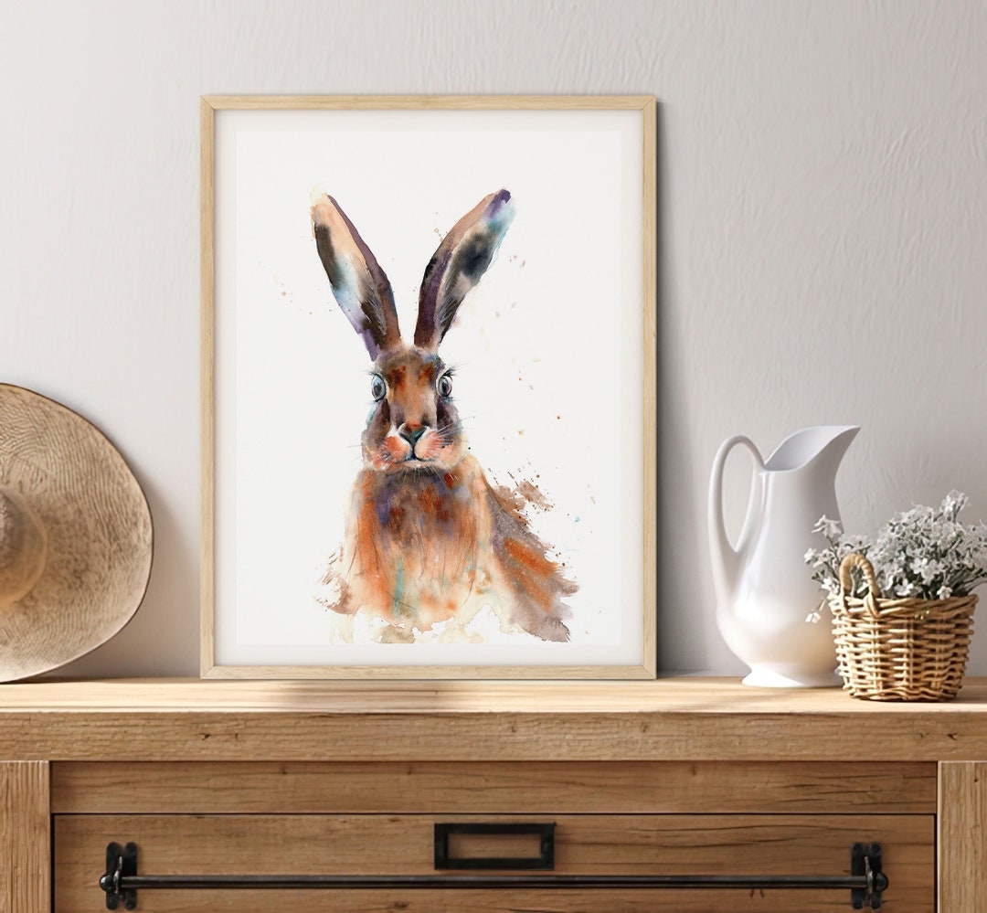 Rabbit Fine Art Print | Watercolor Hare Painting, Nursery Woodland ...