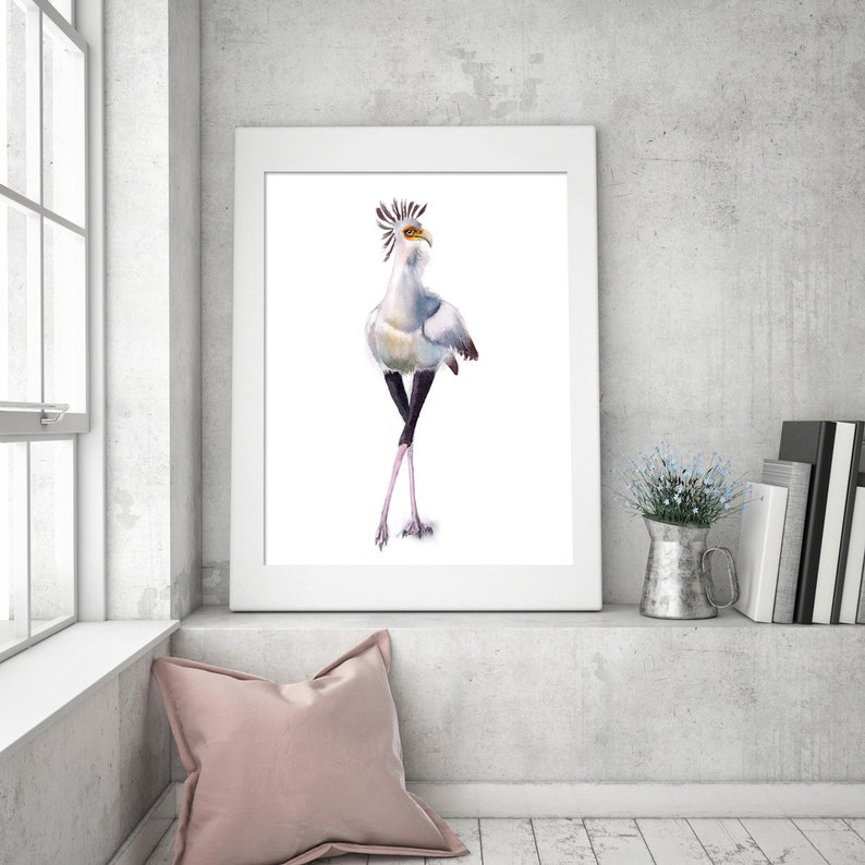 Secretary Bird Art Print Watercolor Painting Minimalist Art | Etsy