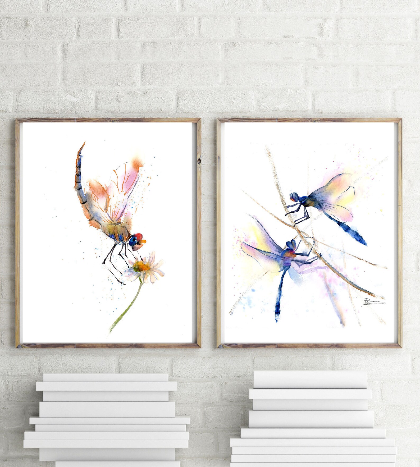 Dragonfly Artworks Set of 2 Art Prints Colorful Dragonfly | Etsy
