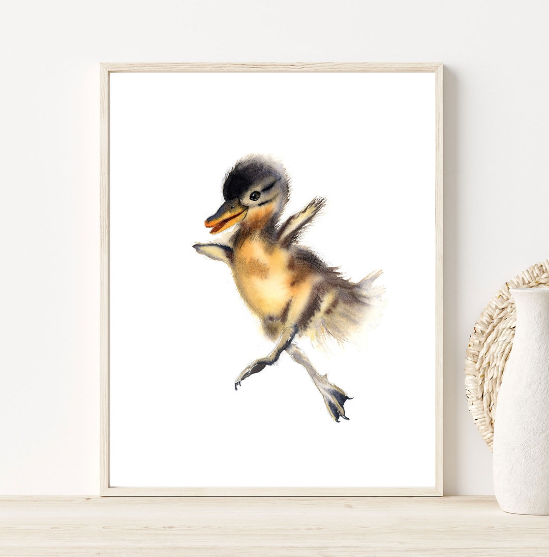 Baby Bird Nursery Wall Art, Watercolor Baby Duck Art Print, Yellow Farm ...
