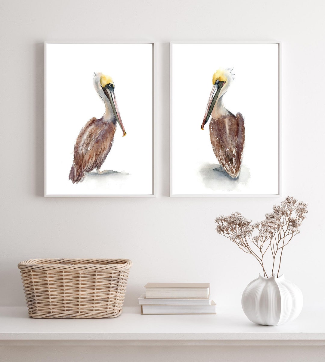 Pelican Watercolor Prints Set: Brown Birds Wall Art - Etsy