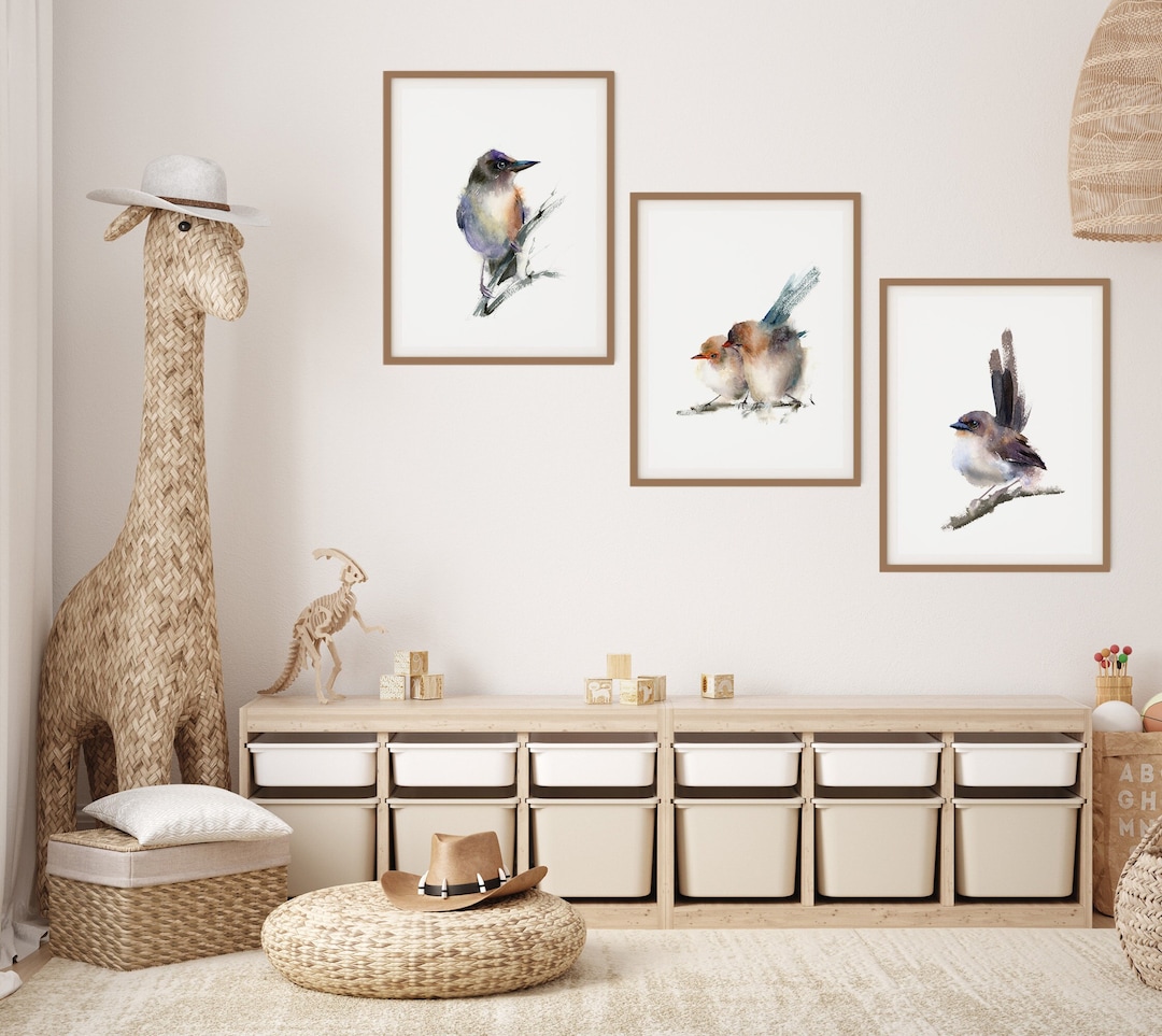 Triptych Wall Art, Set of 3 Bird Prints, Wren Fine Art Wall Wall Art ...