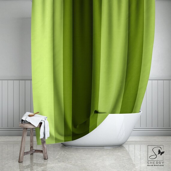 Lime Stripes Shower Curtain 2024 Color Trend Bright Green Bathroom Modern Home Decor 12 Buttonholes 71x74 Etsy UK
