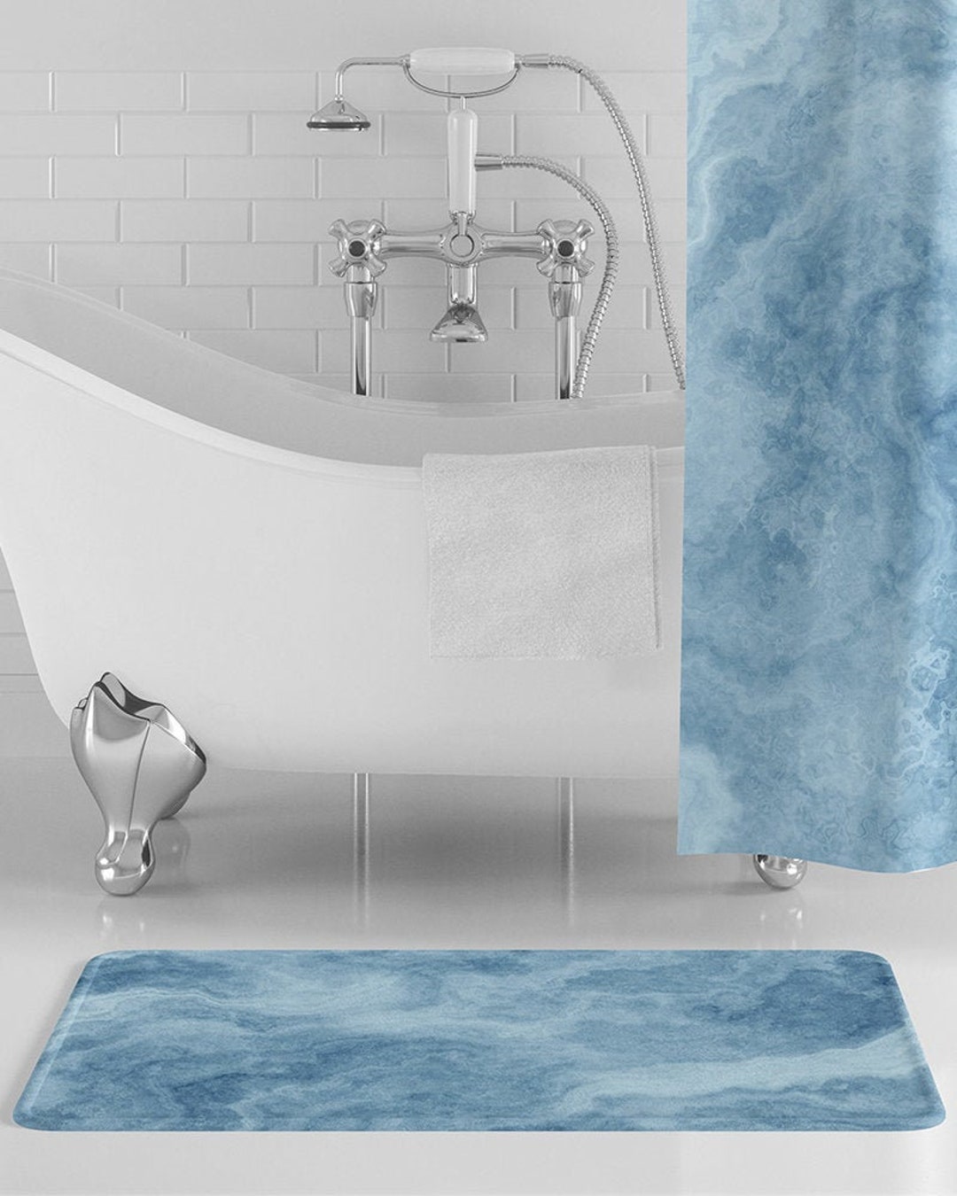 Blue Marble Bath Mat, Light Blue Marble Bathroom Decor, Marble Bathroom ...