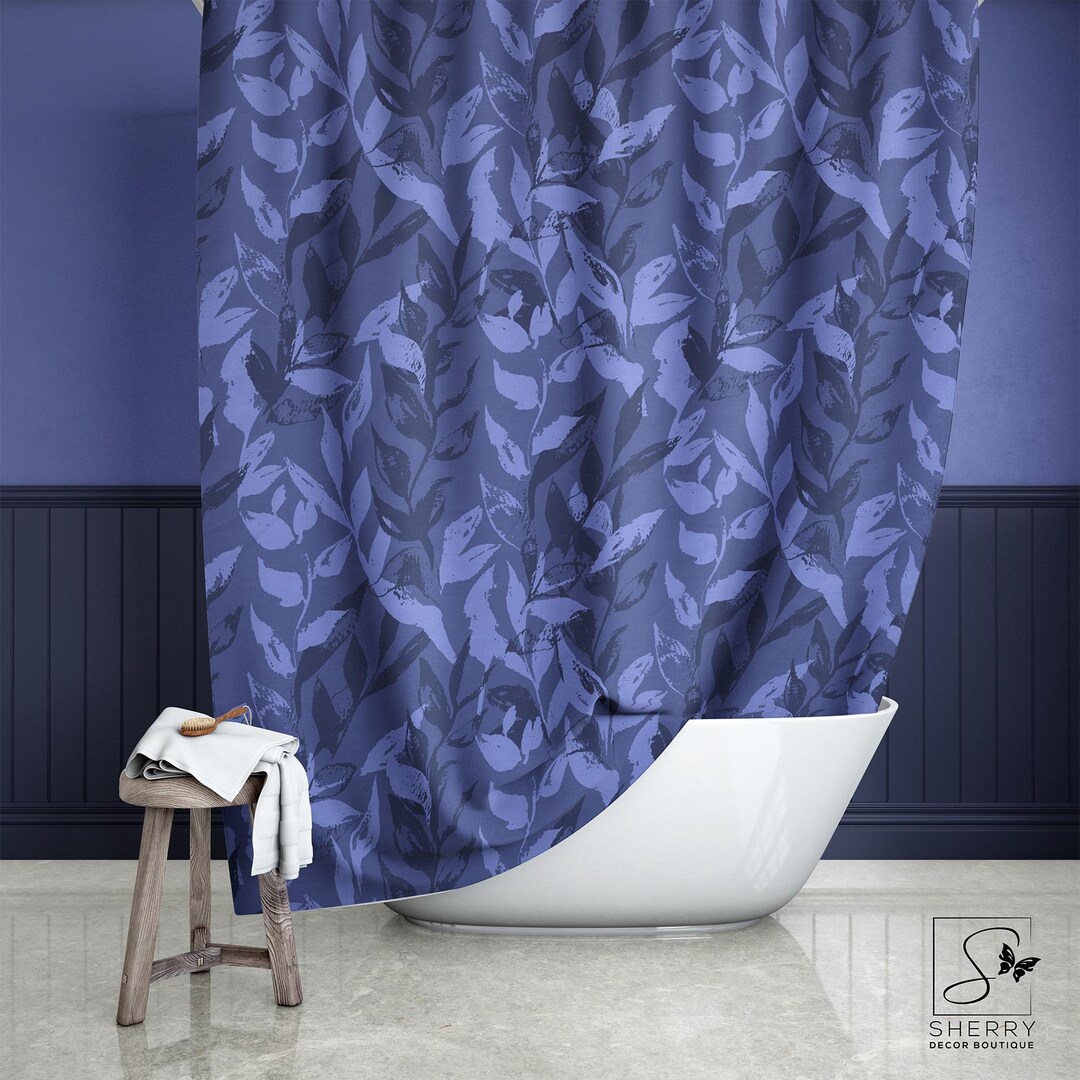 Periwinkle Monochrome Leaves Shower Curtain - Botanical Bathroom Decor ...