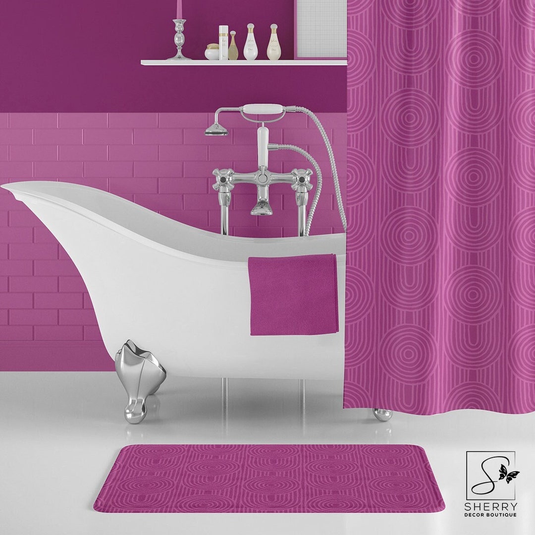 Raspberry Zen Garden Circles Bath Mat, 2024 Color Trend, Magenta ...