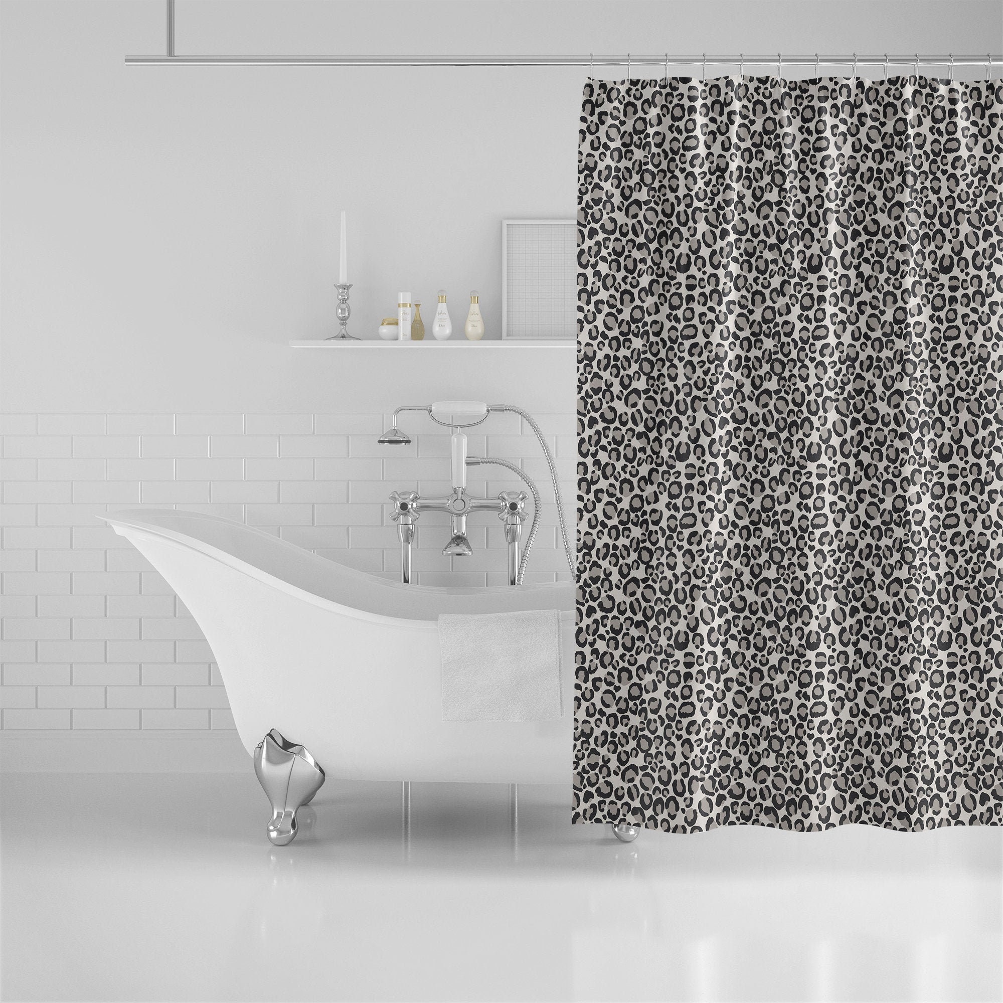 Snow Leopard Shower Curtain 71x74 Gray Bathroom - Etsy