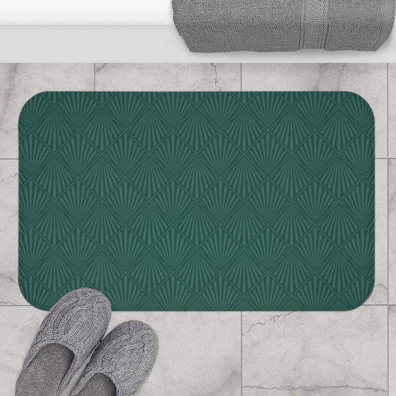 Teal Art Deco Bath Mat Teal Bathroom Decor Geometric Home - Etsy