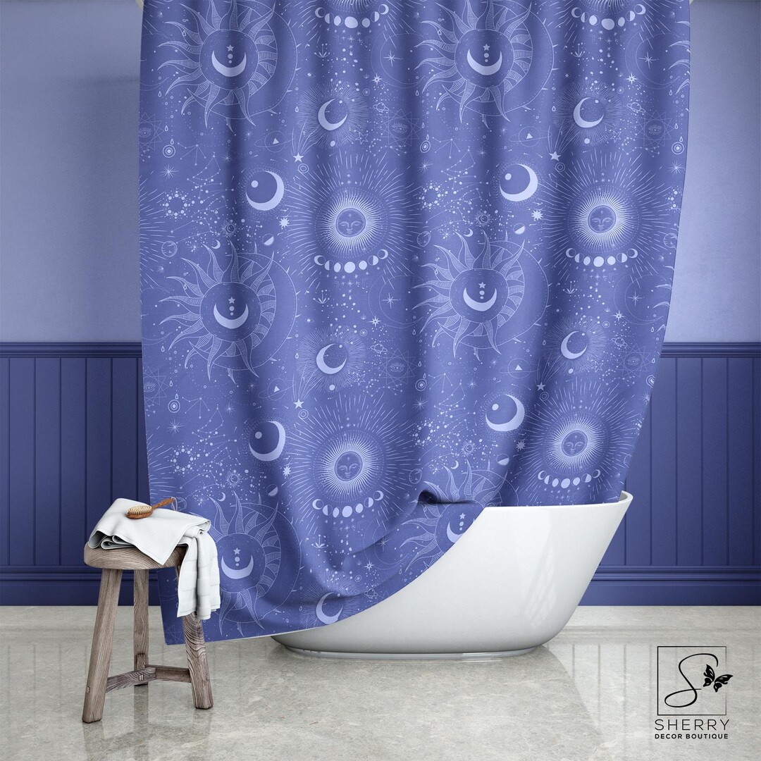 Periwinkle Celestial Shower Curtain, 2024 Color Trend, Boho Lavender ...