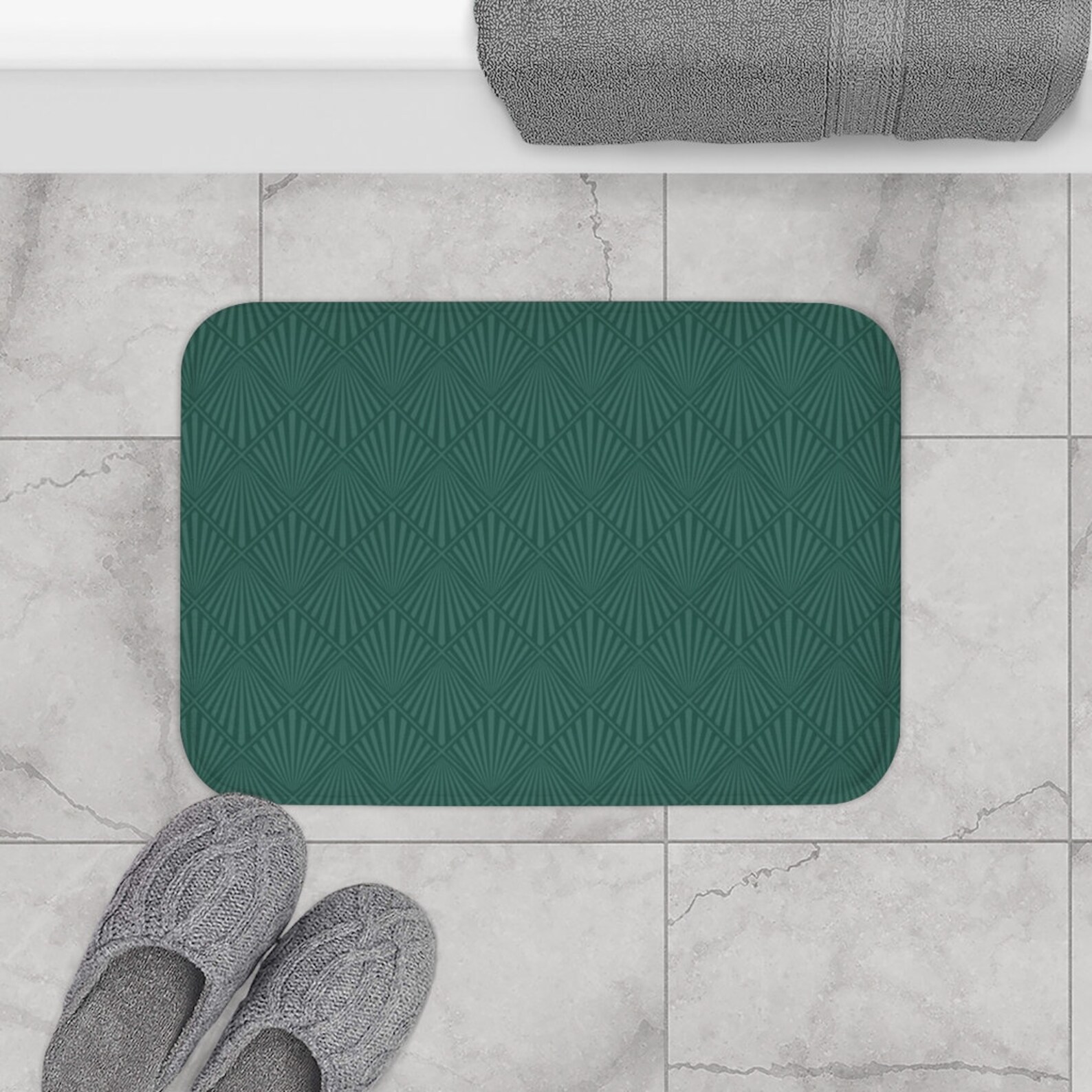 Teal Art Deco Bath Mat Teal Bathroom Decor Geometric Home - Etsy