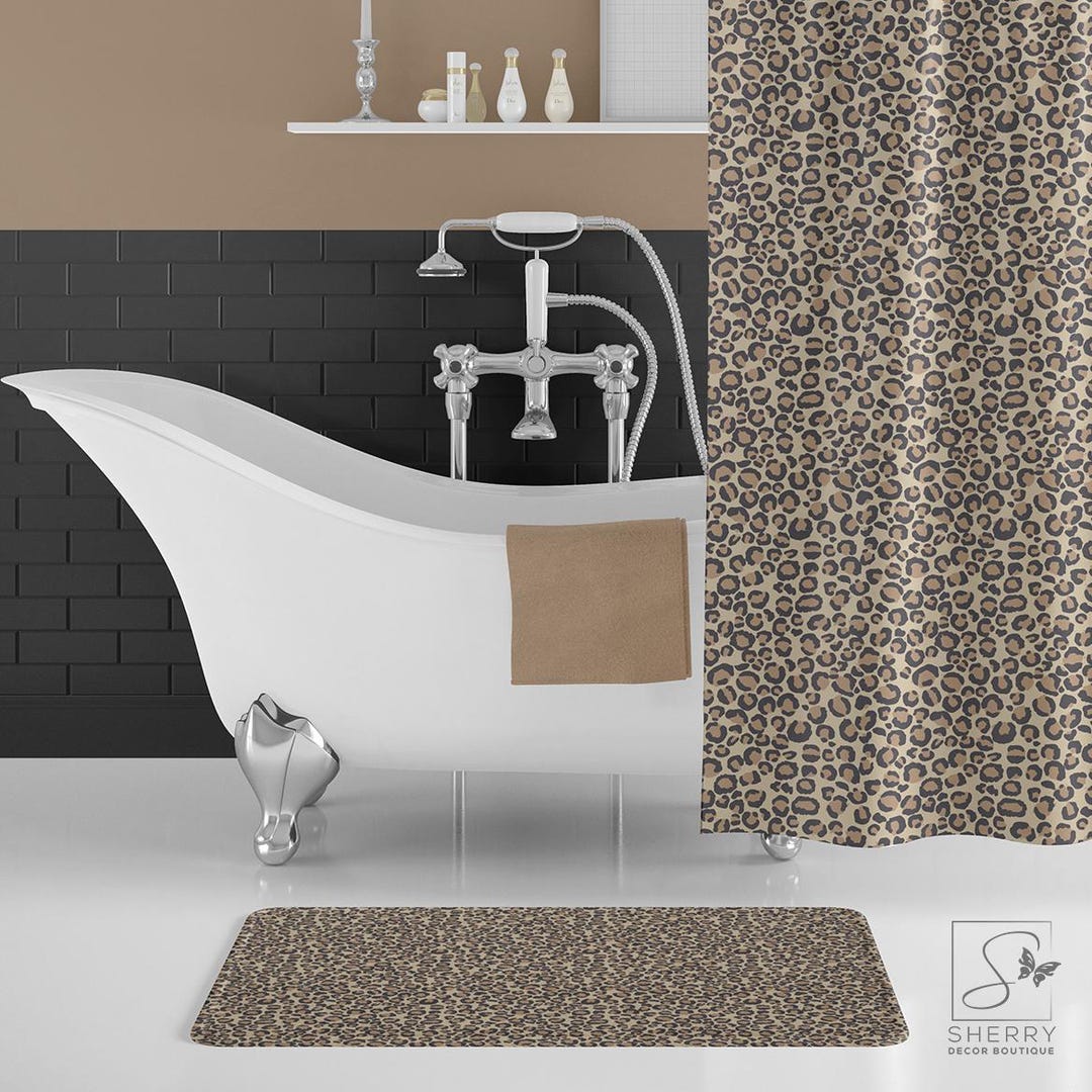 Leopard Print Bath Mat, Beige Bathroom Decor, Exotic Animal Print Home ...