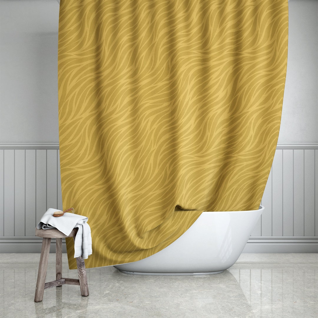 Spicy Mustard Waves Shower Curtain 2024 Color Trend Dark Yellow