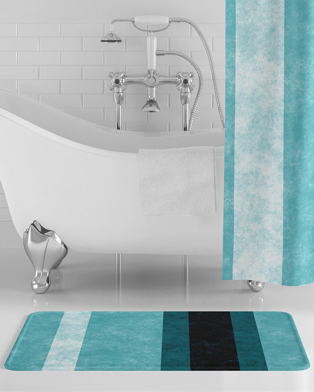 Aqua Stripes Bath Mat, Blue Bathroom Decor, Striped Bathroom Decor ...