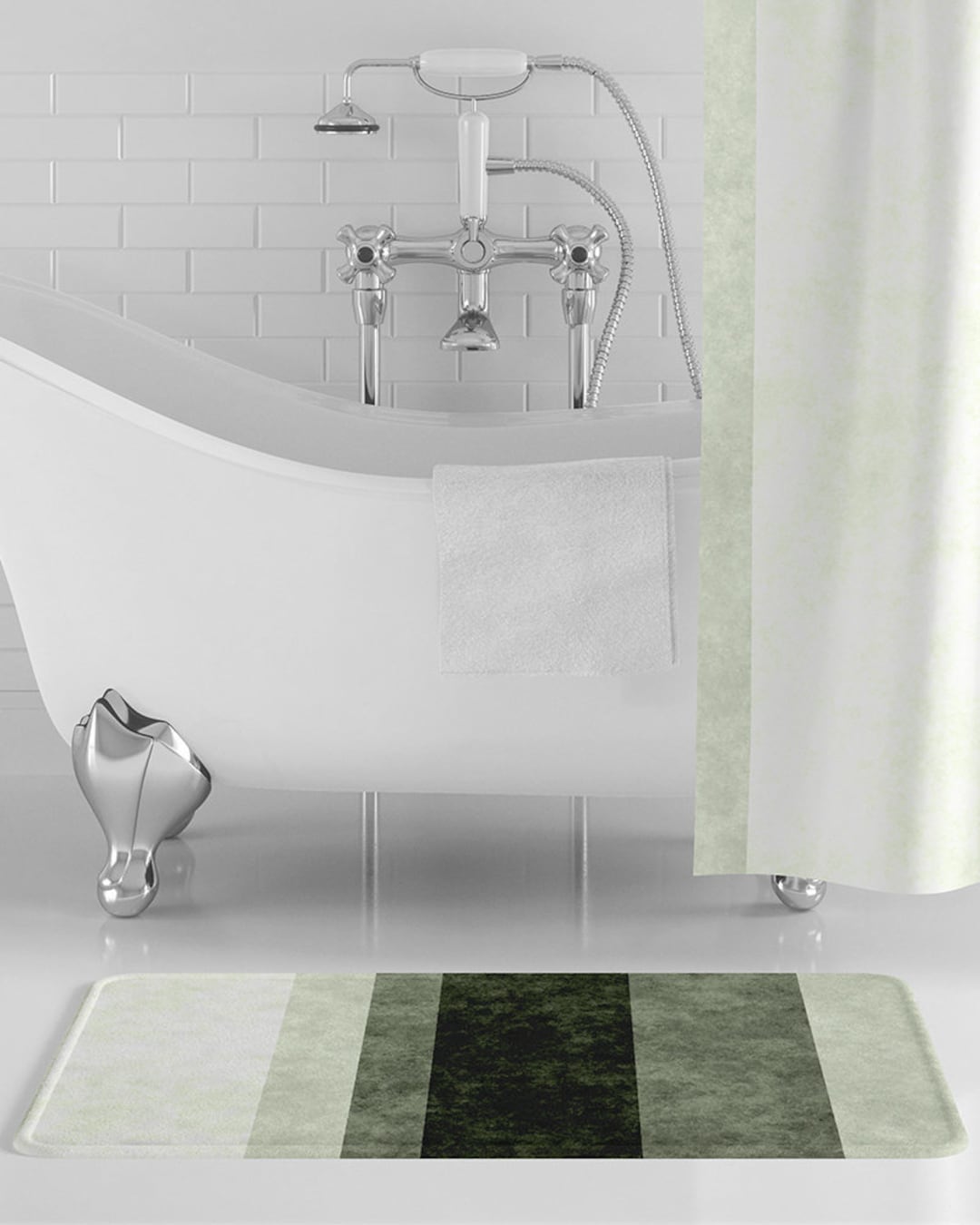 Sage Stripes Bath Mat, Dark Green Bathroom Decor, Green Striped ...