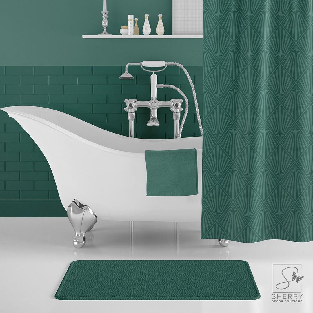 Teal Art Deco Bath Mat, Teal Bathroom Decor, Geometric Home Decor, Non ...